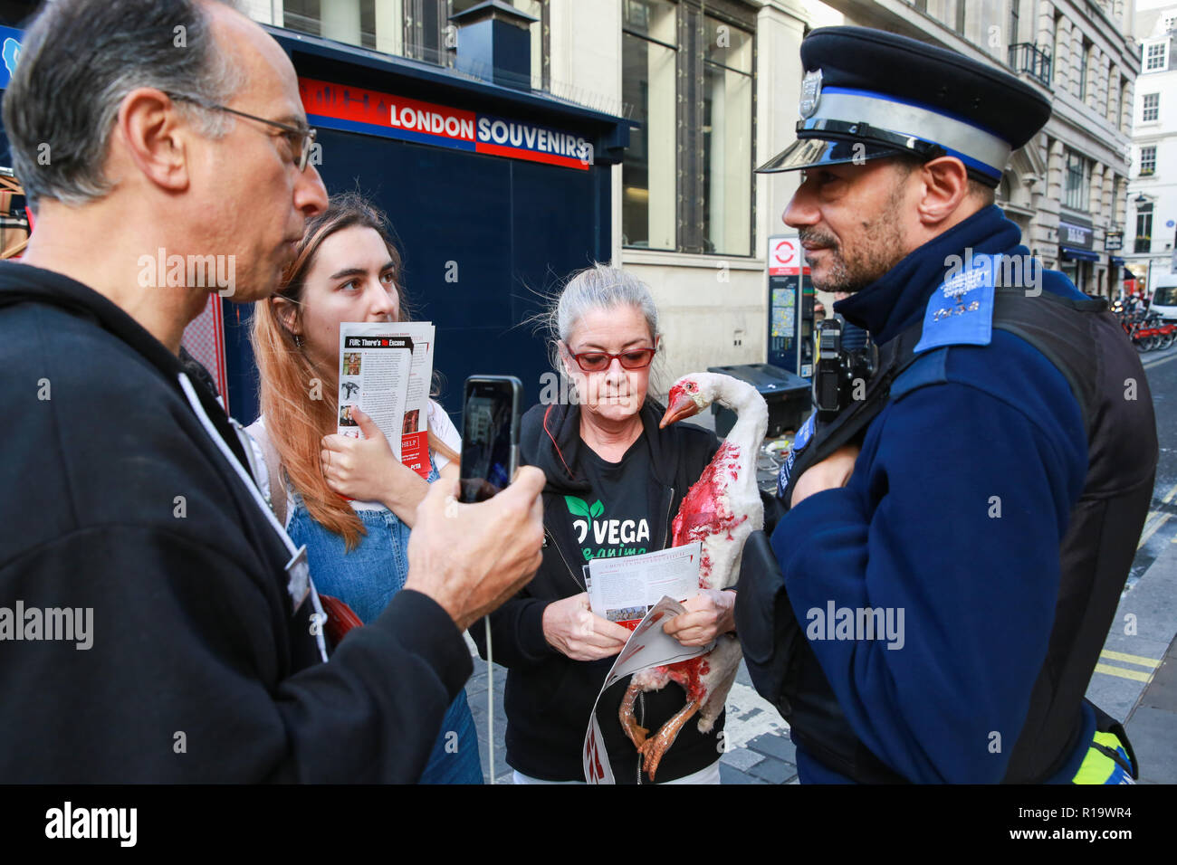 London, UK. 10th Nov, 2018. Animal rights activists protest outside ...