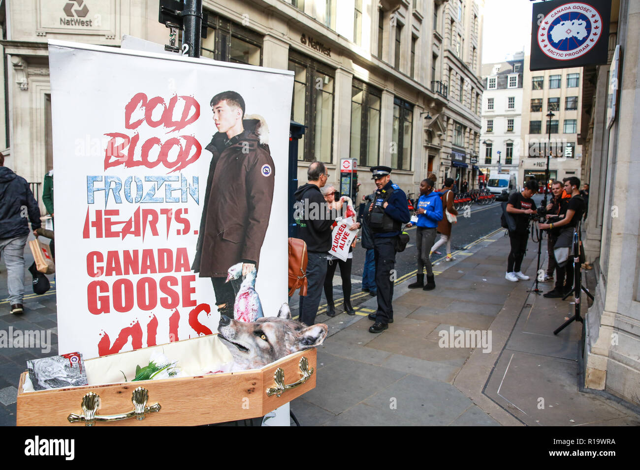 London, UK. 10th Nov, 2018. Animal rights activists protest outside ...