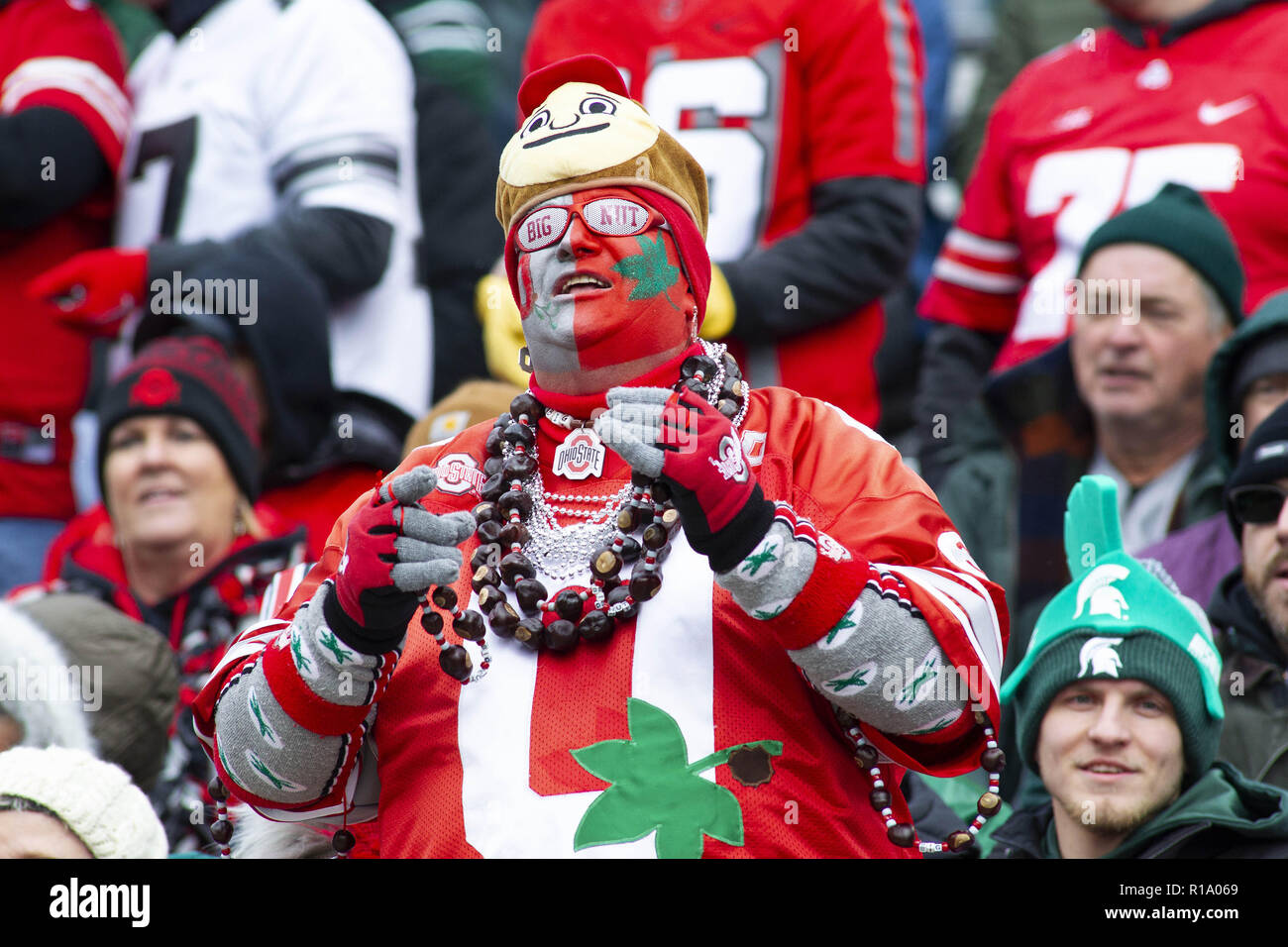 East Lansing, Michigan, USA. 10th Nov, 2018. A buckeye fan watches the ...
