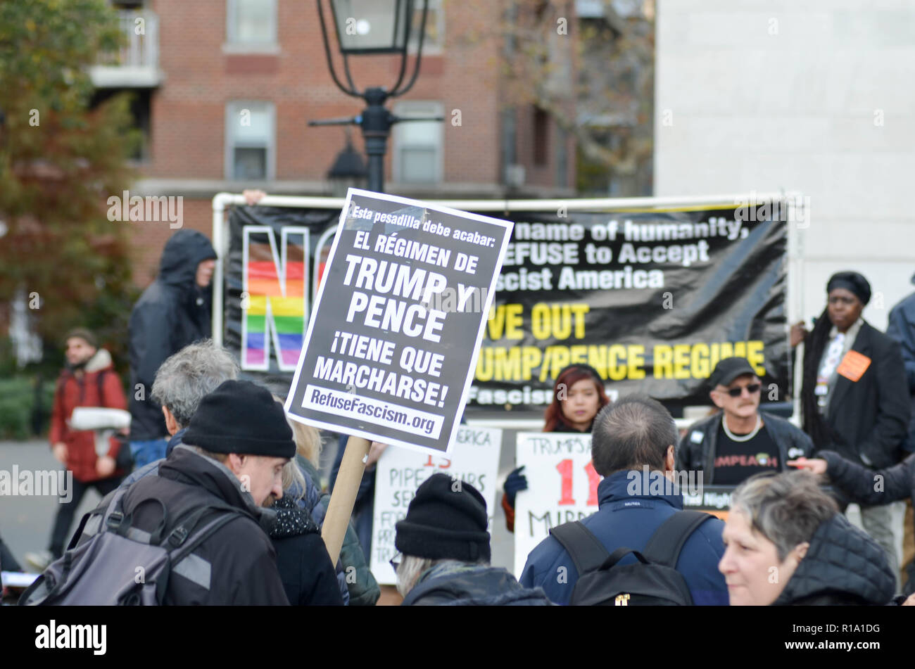 Manhattan, New York, USA. 10th Nov, 2018. A protester seen holding an ...