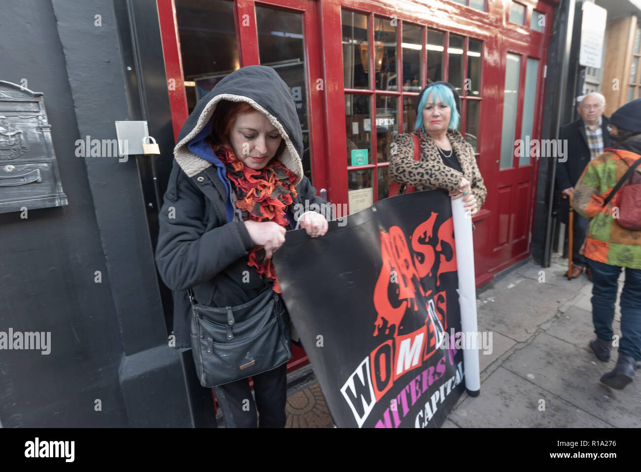 London, UK. 10th November 2018. A small group of Class War protesters ...