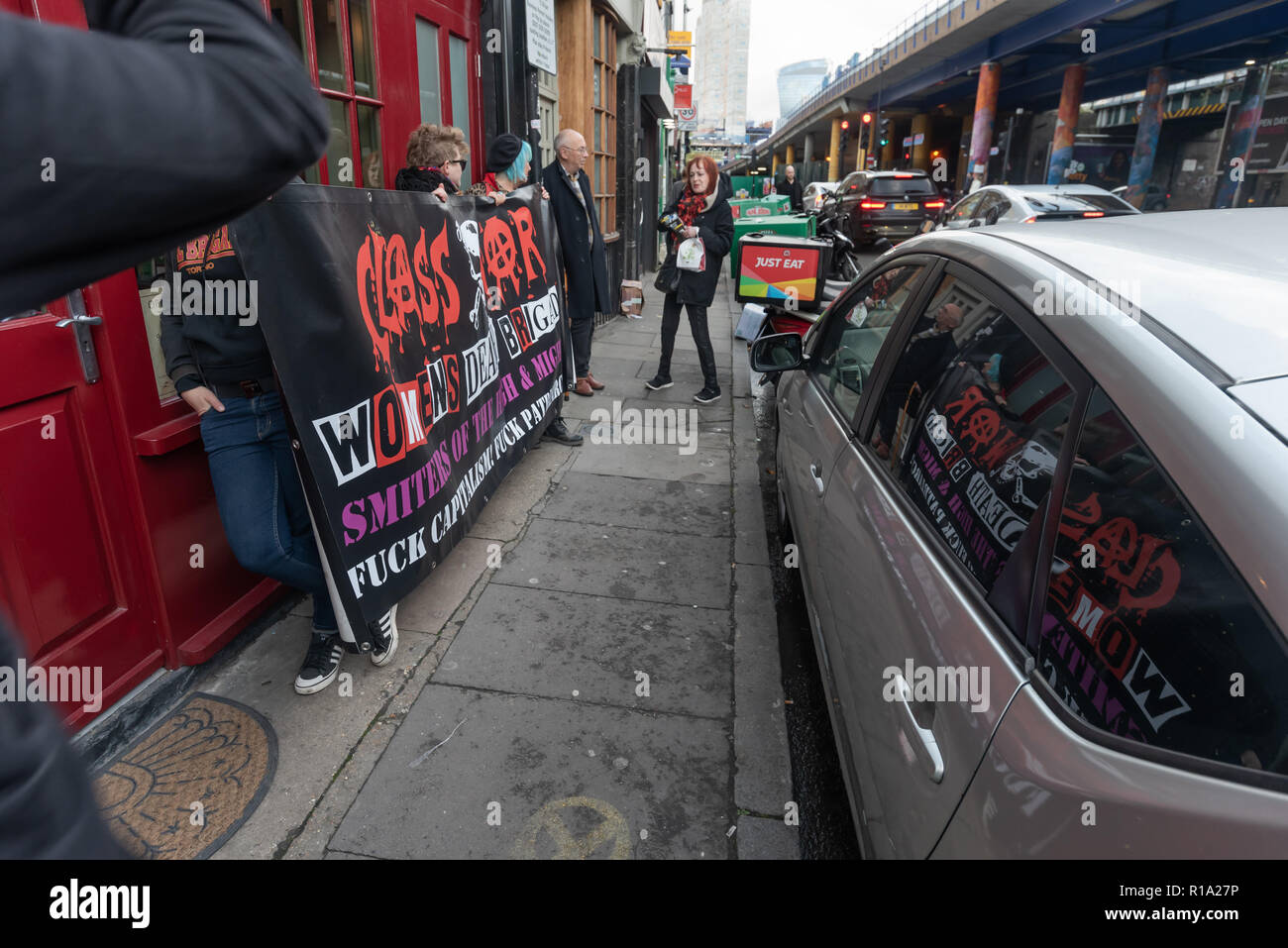 London, UK. 10th November 2018. A small group of Class War protesters ...