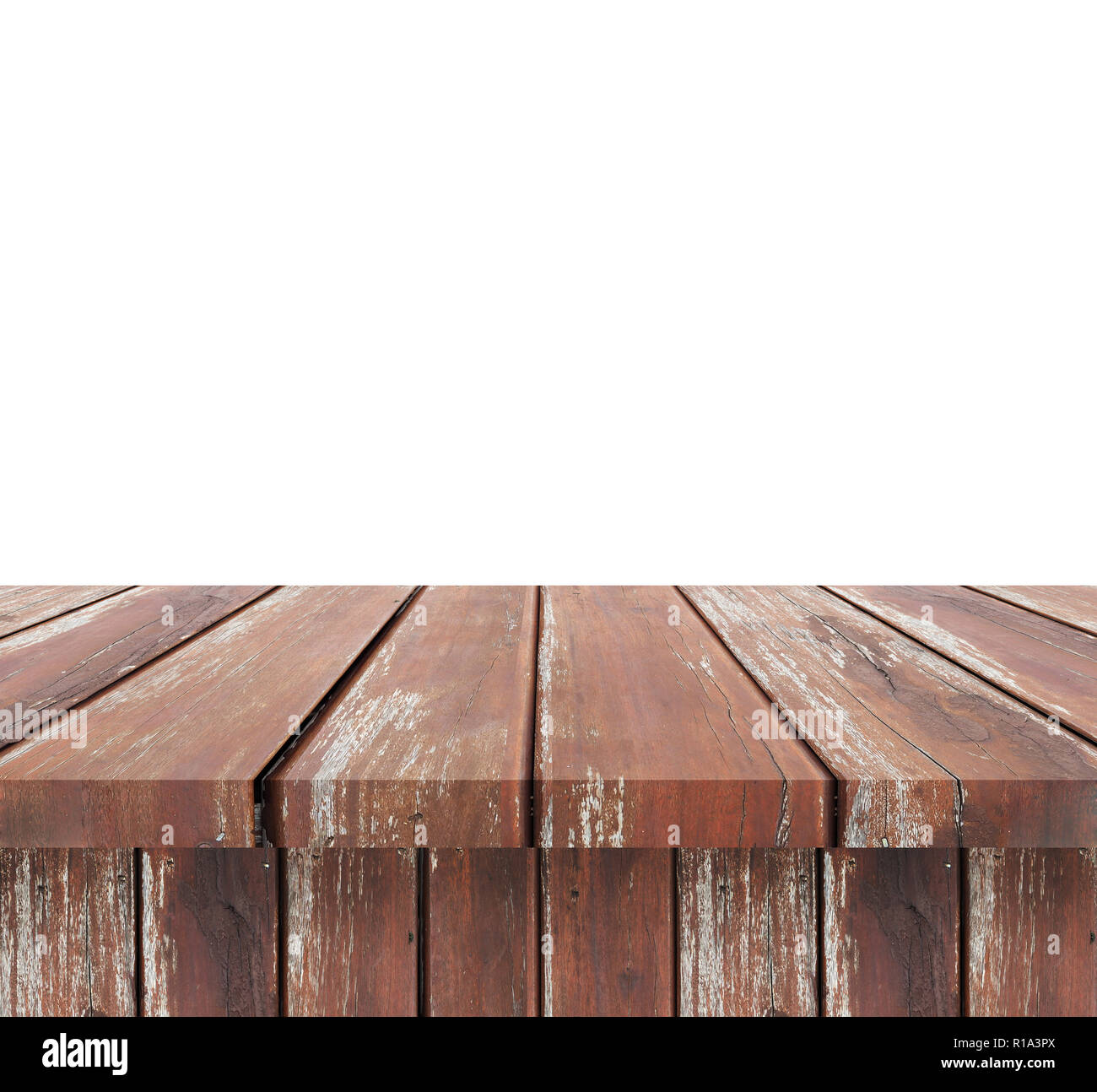 Empty brown wood Shelf Table isolated on white background. for montage ...