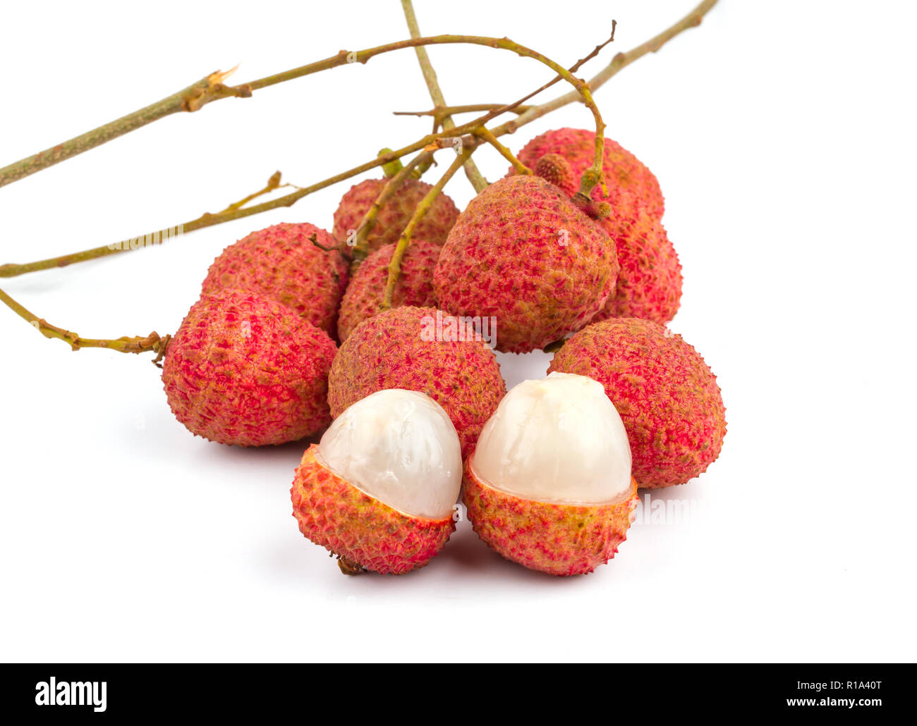 fresh lychees on white background Stock Photo - Alamy