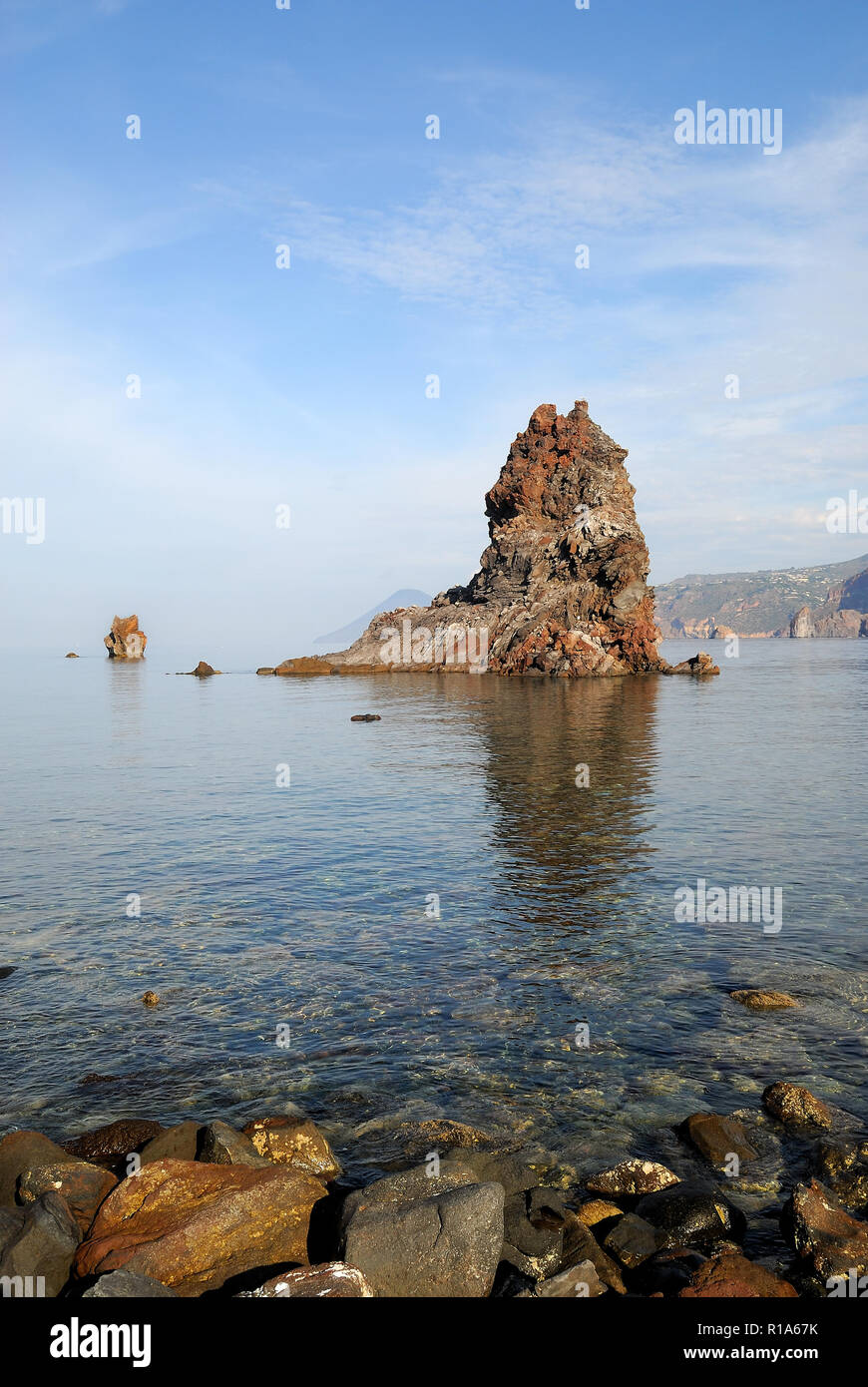 Aeolian islands, Sicily, Italy. Island of Vulcano, the Faraglione ...