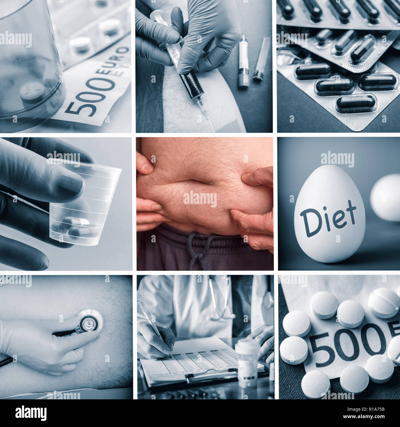 Collage diet, consequences of a bad health care, conceptual image Stock ...