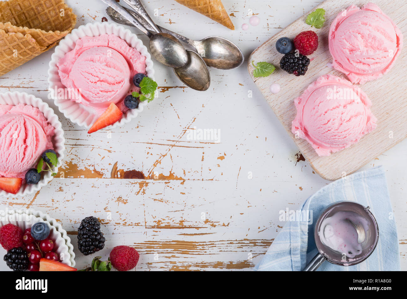 Berry ice cream with fresh fruits Stock Photo - Alamy
