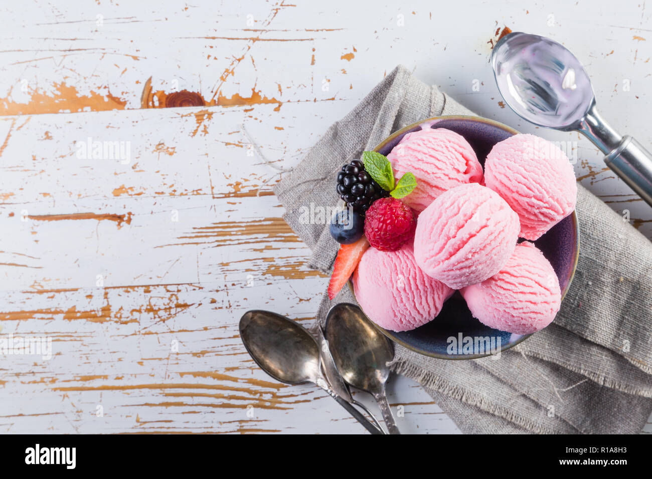Berry ice cream with fresh fruits Stock Photo - Alamy