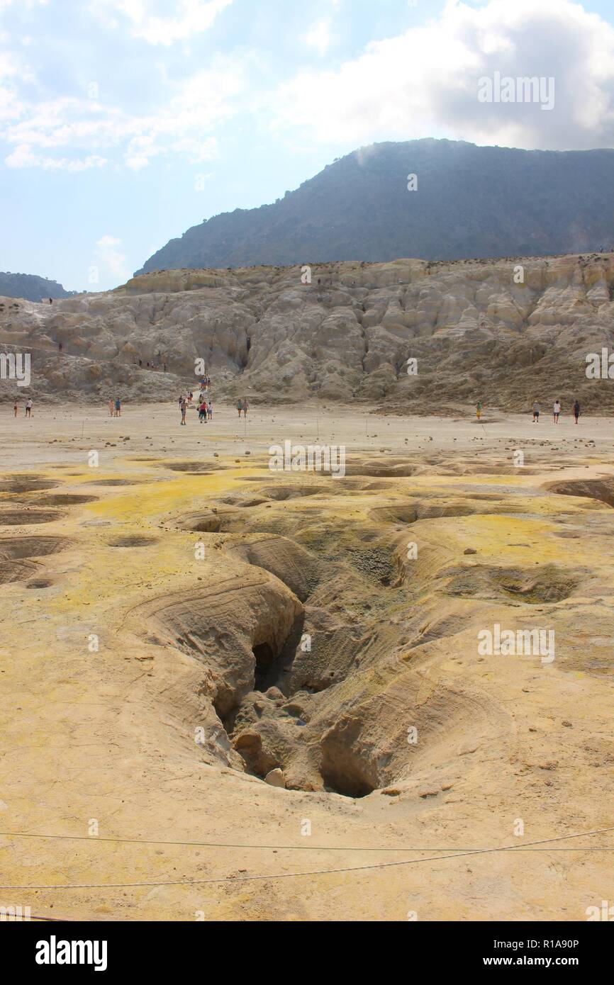 Bubbling sulphur geysers within Stefanos Volcanic Crater, Nisyros ...