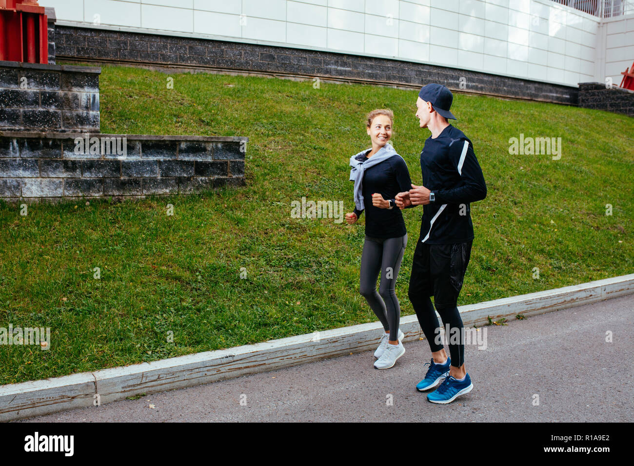two athletes have met in the street Stock Photo - Alamy
