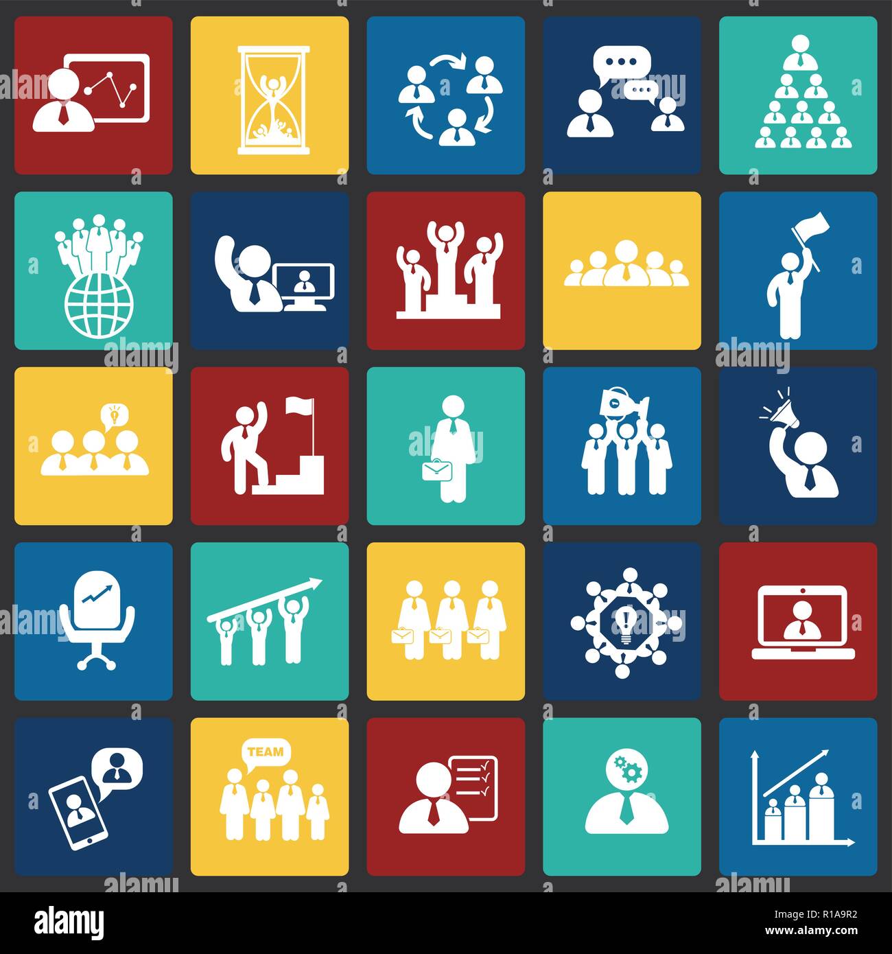 Teamwork and collaboration set on color squares background Stock Vector ...