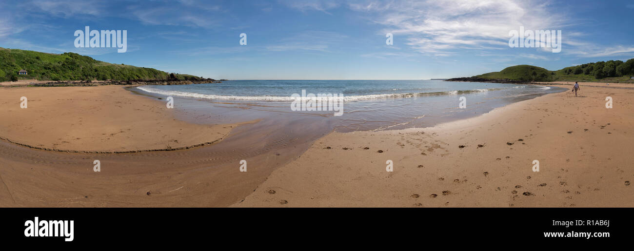 Panorama of the beach at Coldingham Bay, Scottish Borders Stock Photo ...