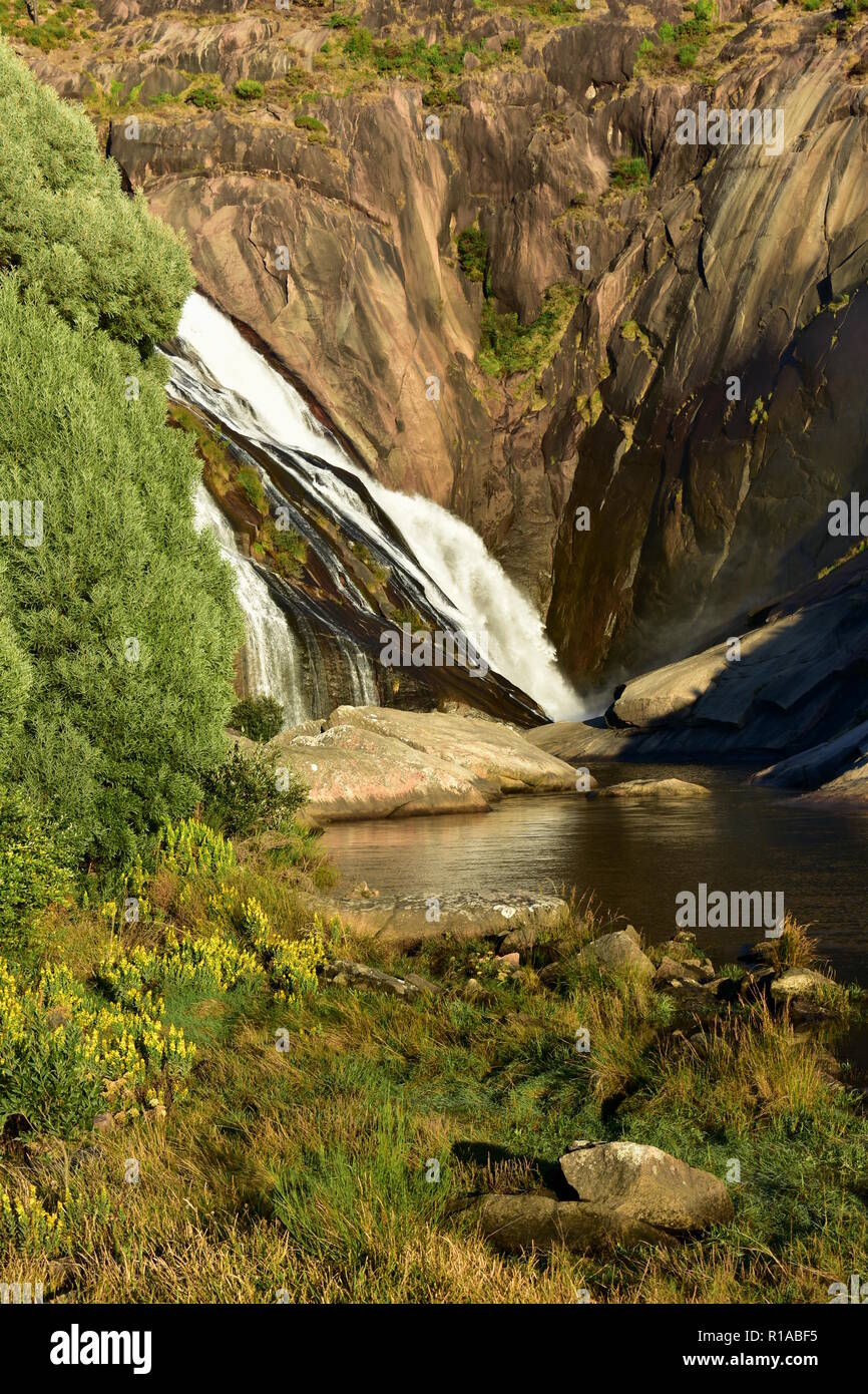 Waterfall. Ezaro, Galicia, Spain. Rocks and vegetation. Sunset Stock ...