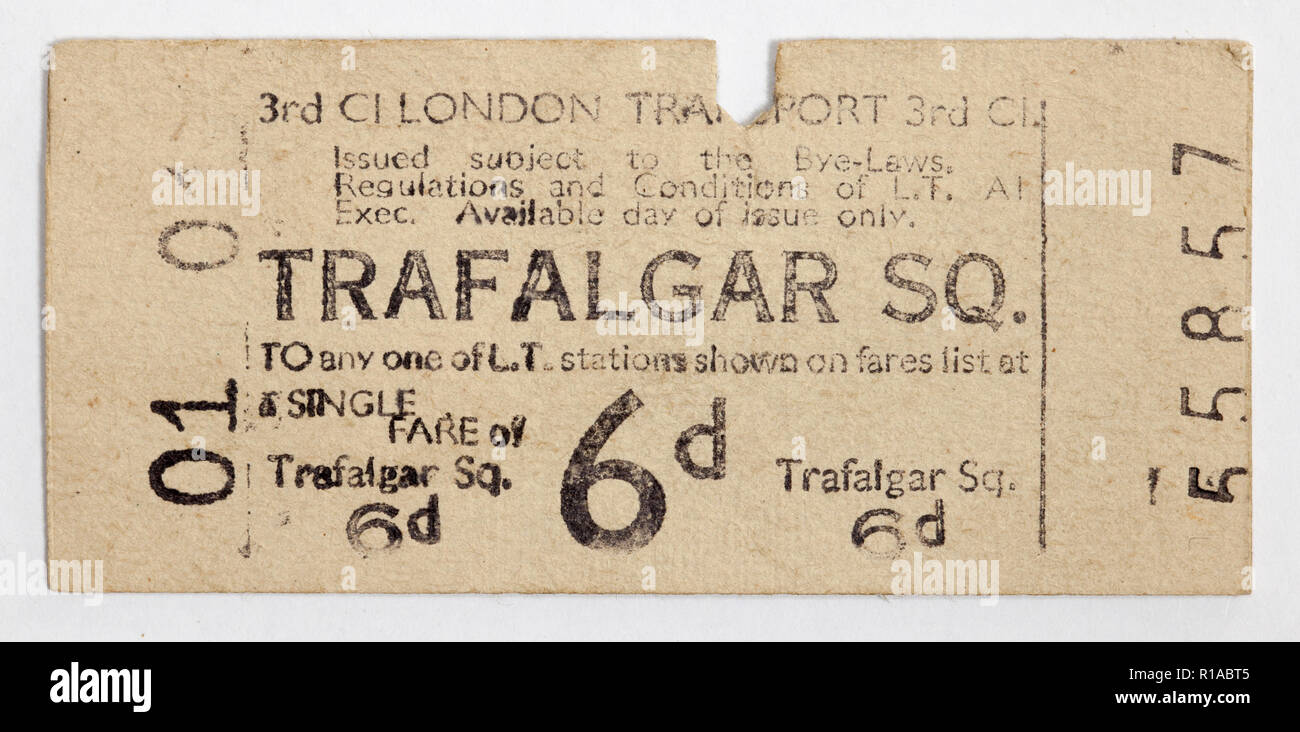 Vintage !950s London Underground Ticket - Trafalgar Square Station ...