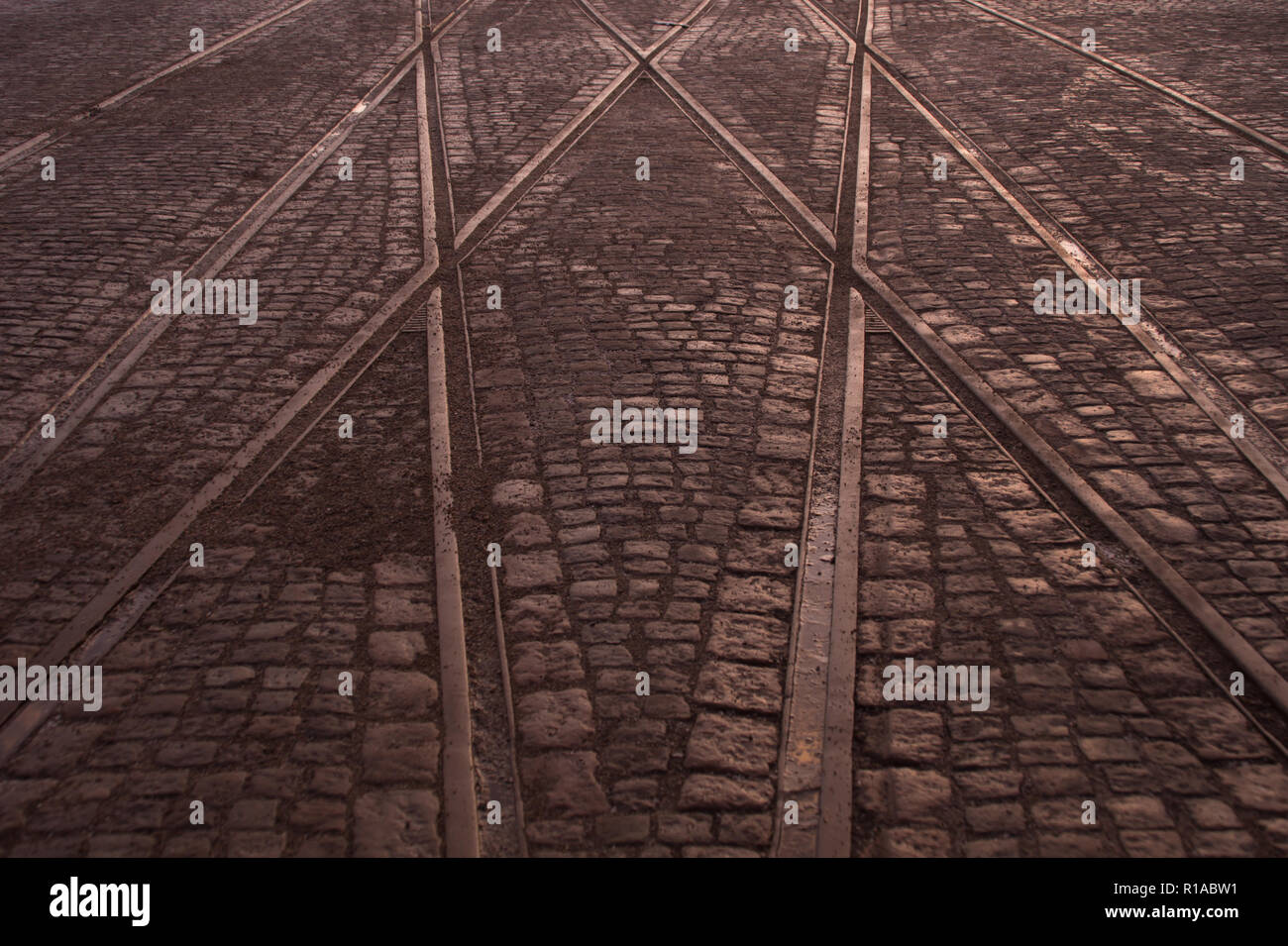 Tram tram railway railway tram cobble stone hi-res stock photography ...