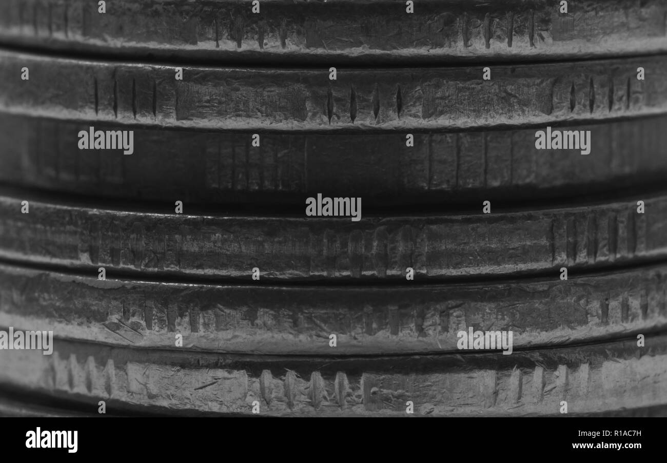 Stack of coins macro black and white Stock Photo - Alamy