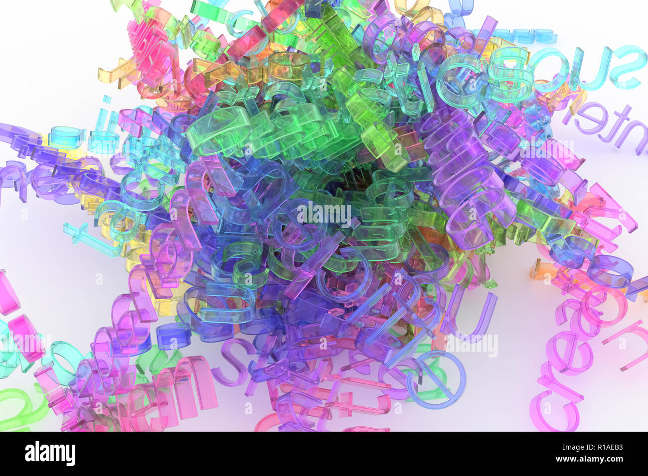 Abstract CGI typography, information overload bunch of business word ...