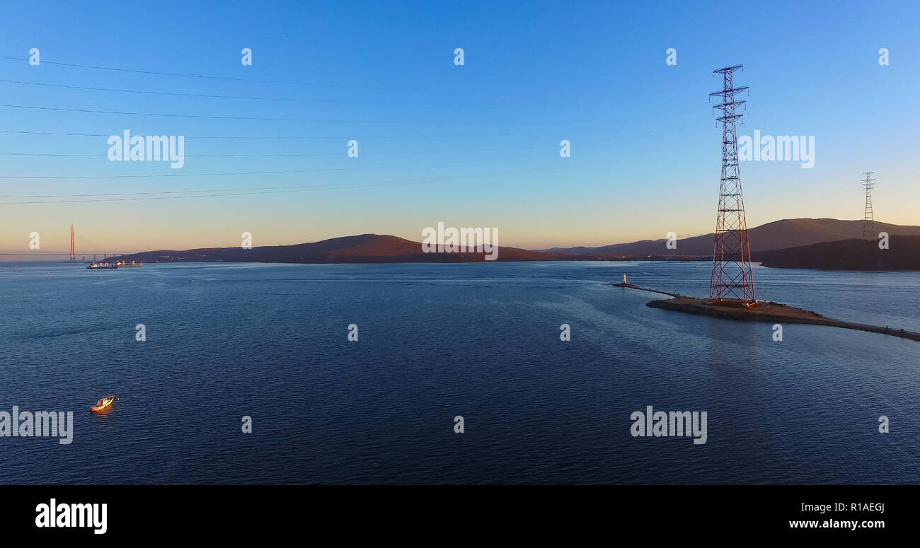 Aerial view of the seascape with a lighthouse on the horizon Stock ...