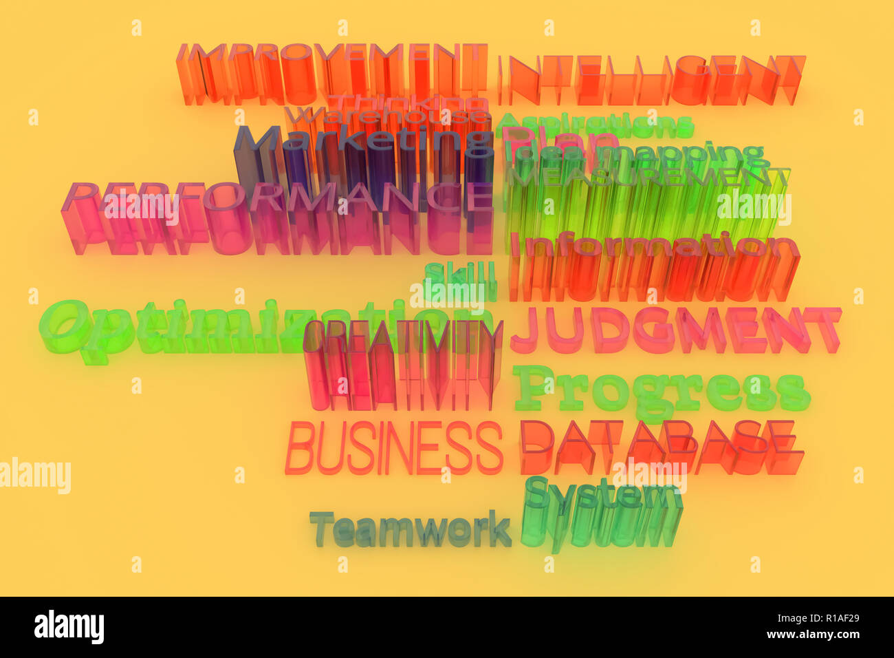 Colorful transparent plastic or glass 3D rendering. CGI typography ...