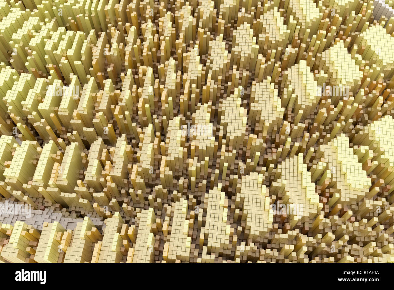 Gold color 3D rendering. Shape composition, blocks, geometric structure ...