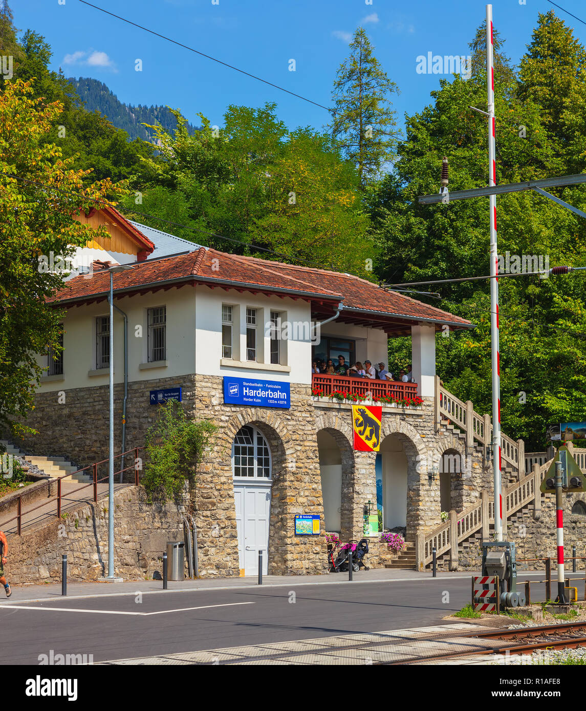 Station of the Harderbahn funicular railway in the city of Interlaken ...