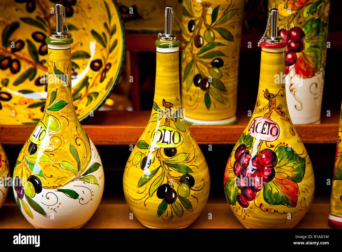 Locally made ceramic jars displayed at a market in Florence Italy Stock ...