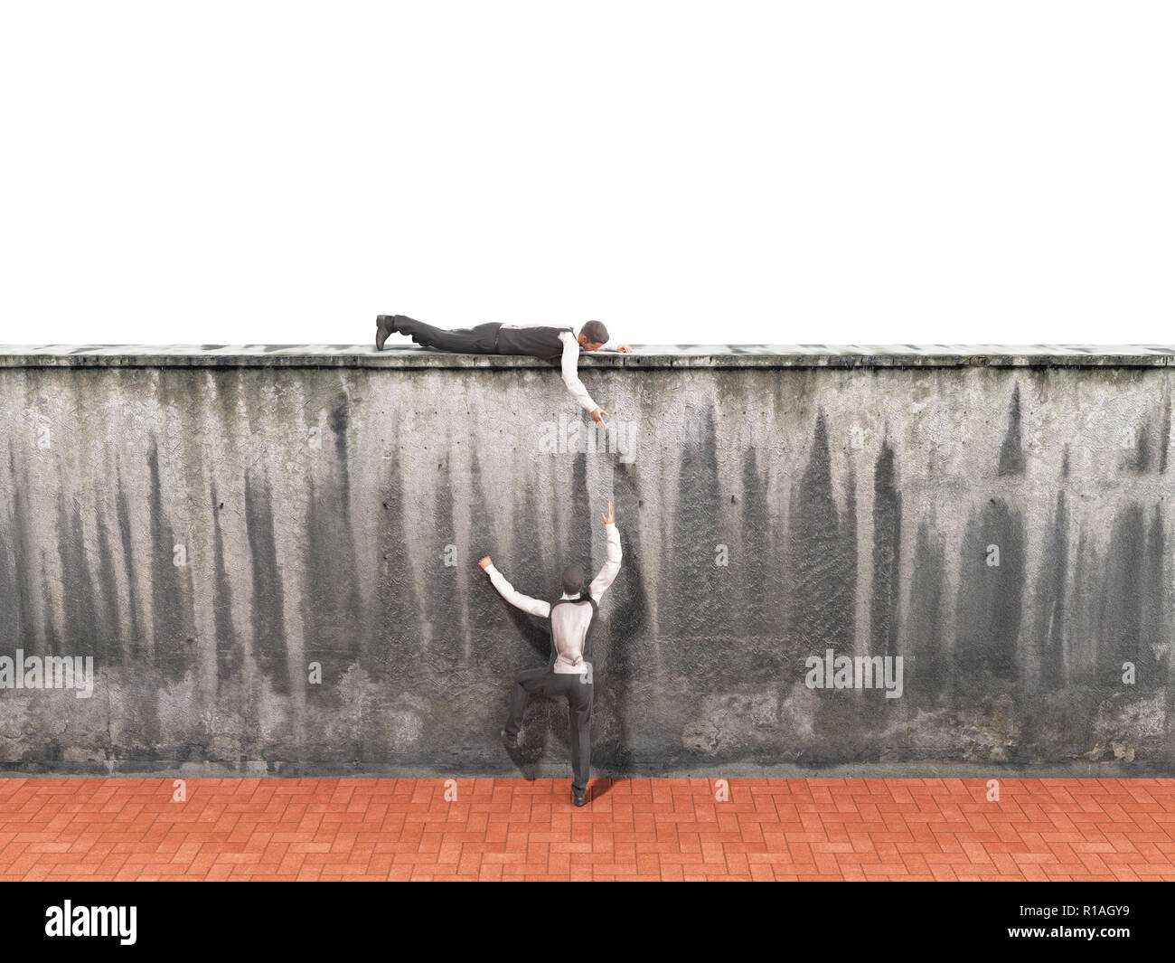 teamwork Concept of assistance A man helps another person to climb a ...