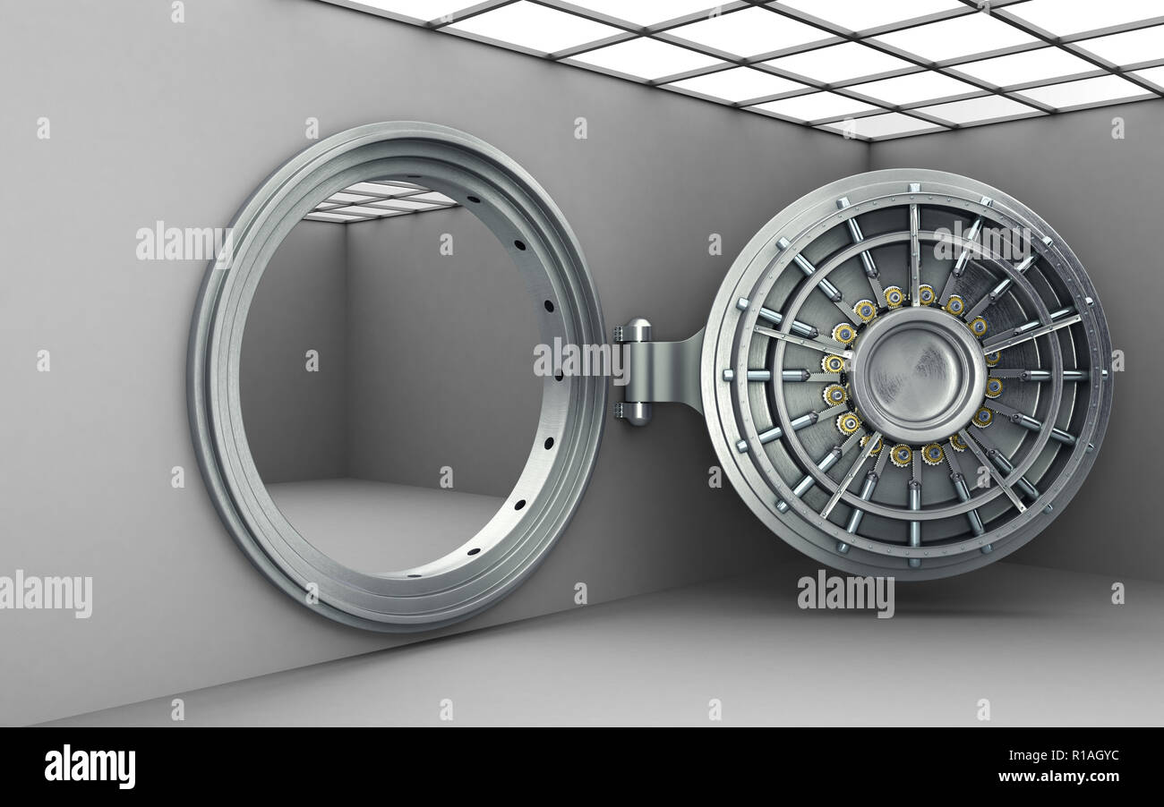 Big open safe door background High resolution 3d render Stock Photo - Alamy