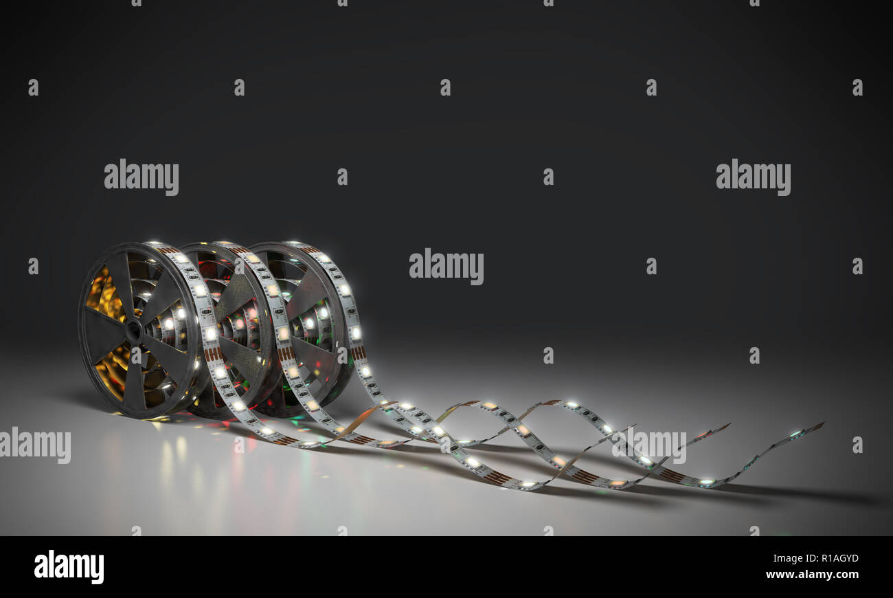 Diode strip Led lights tape in holder close-up 3d render on darck Stock ...