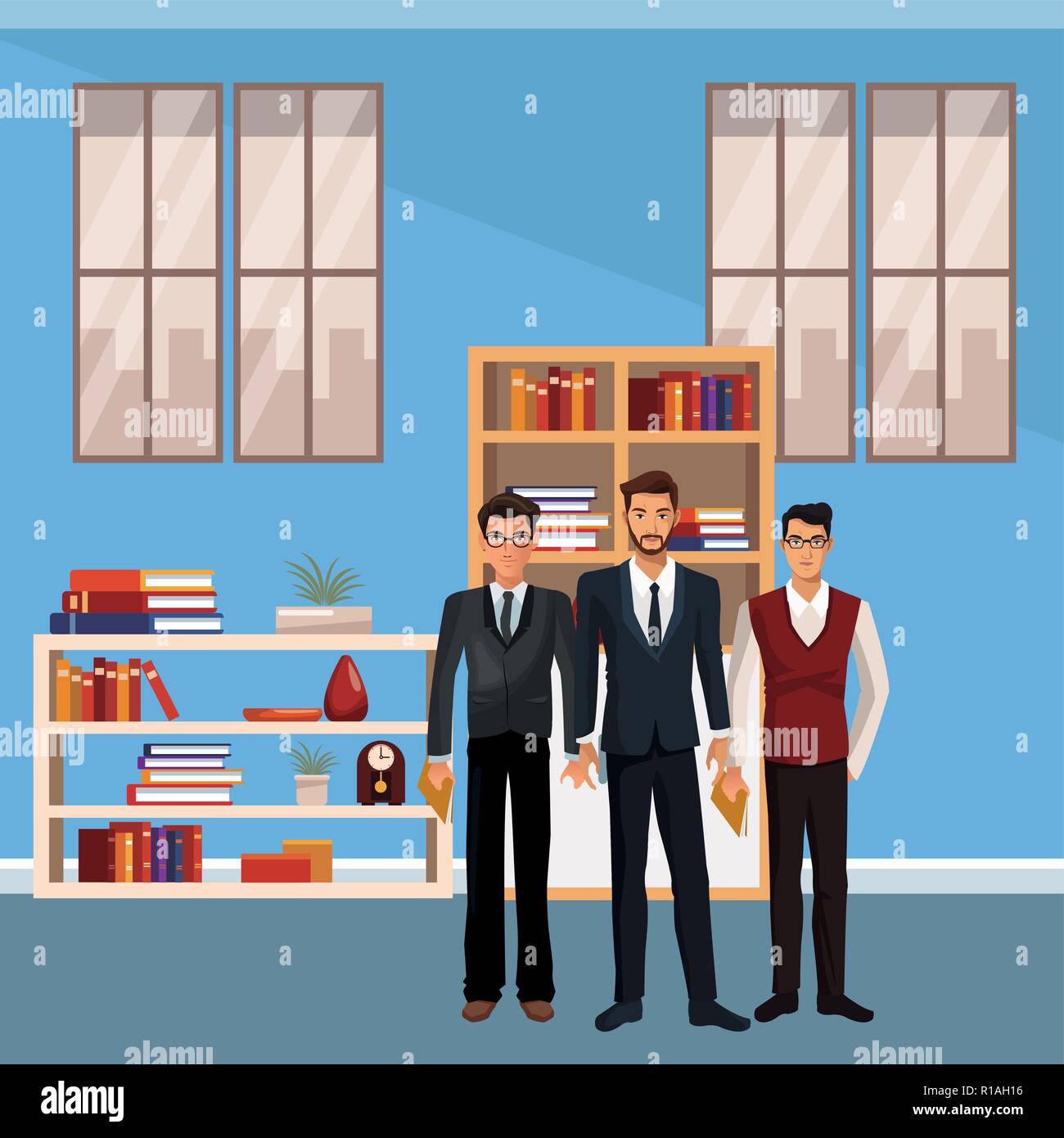 Executives businessmen on suit teamwork inside office building vector ...