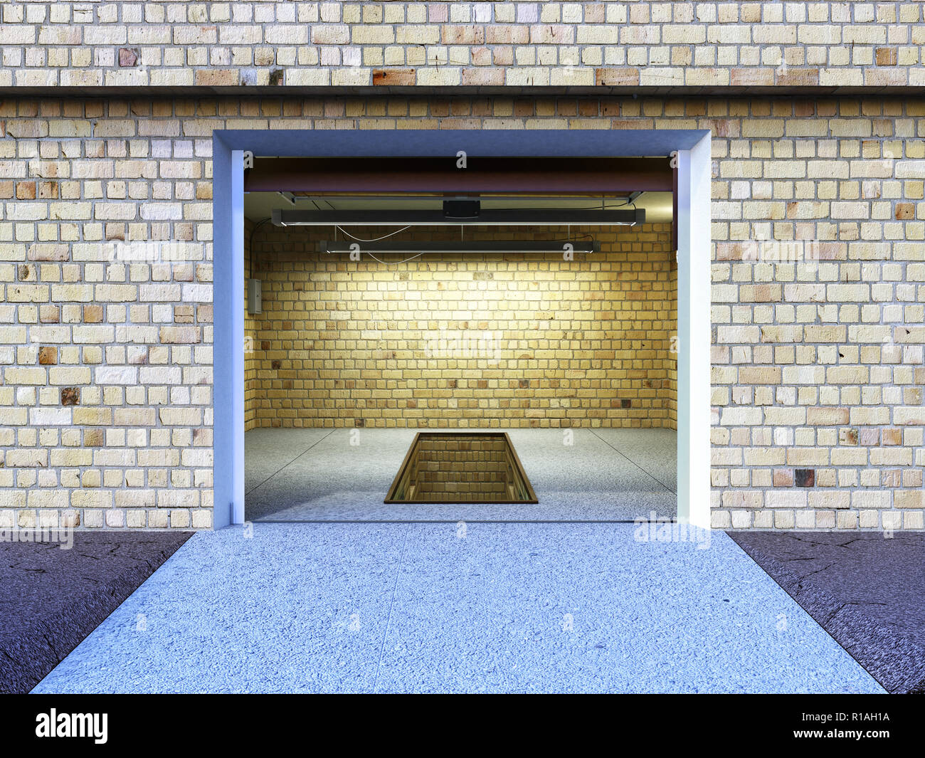 Front View of a ampty Garage 3D Interior with Opened Roller Door 3D ...