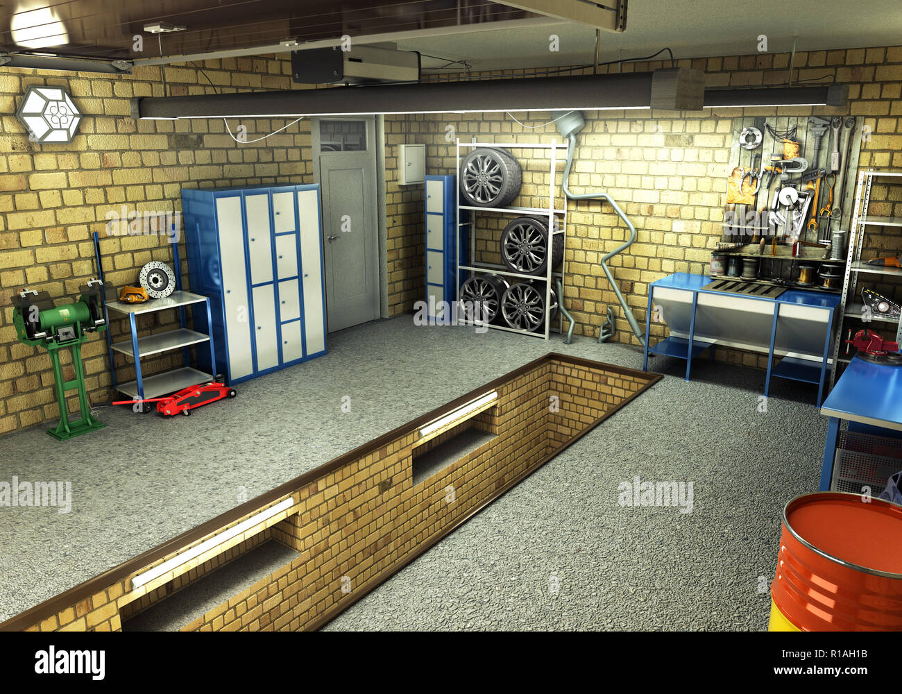 View of a Garage 3D Interior 3D Rendering Stock Photo - Alamy