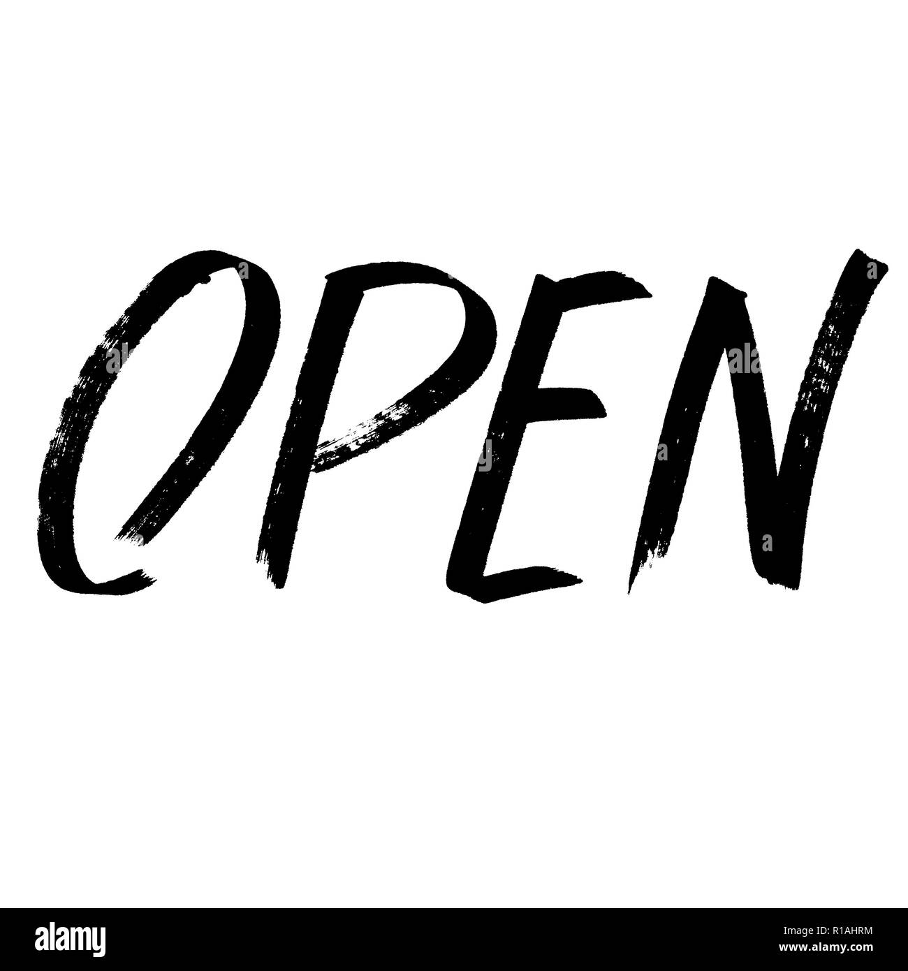 Open - Modern calligraphy, hand drawn marker pen lettering Stock Photo ...