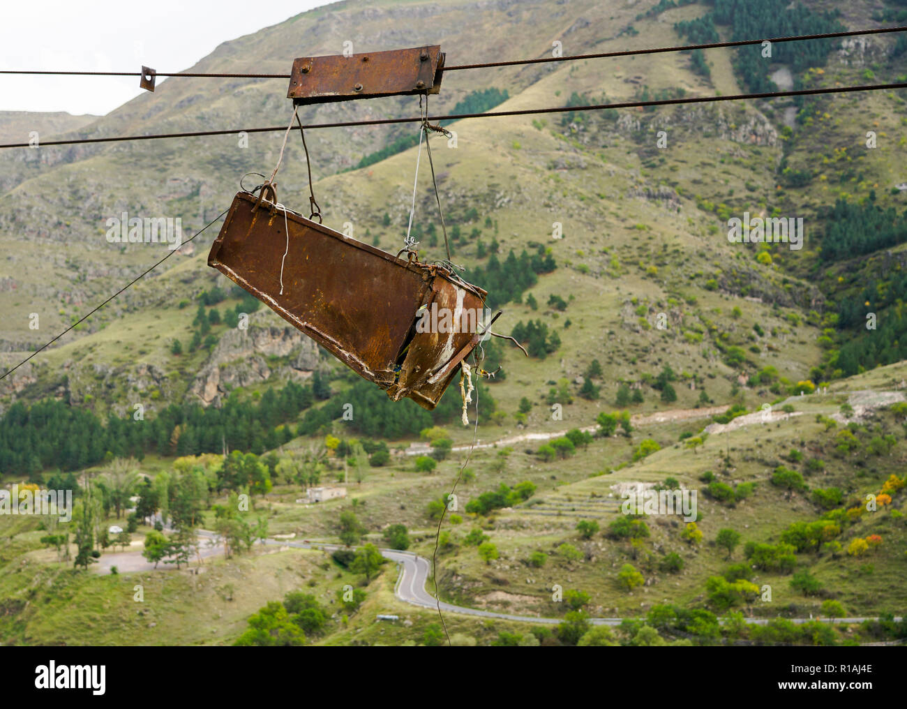 old rope transport and pulley system for moving building materials and ...