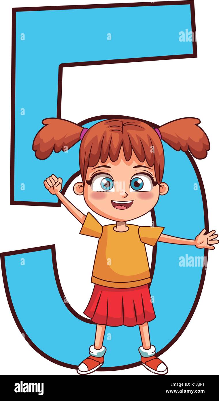 stand up girl number five open hands vector illustration graphic design ...