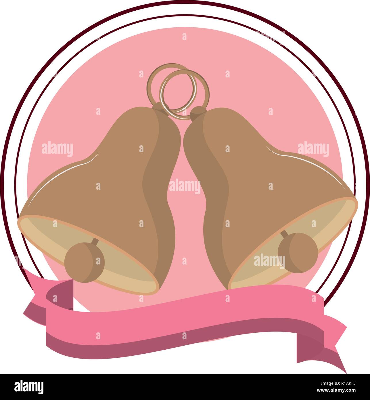 Wedding bells isolated cartoons round label blank ribbon bannervector ...