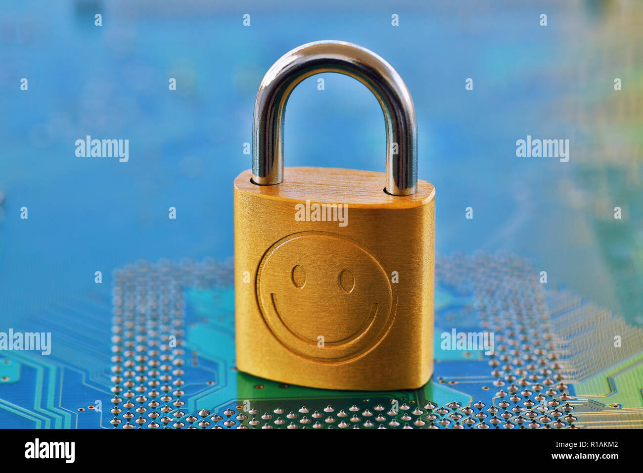 Digital security concept: Closed lock on a computer chip Stock Photo ...