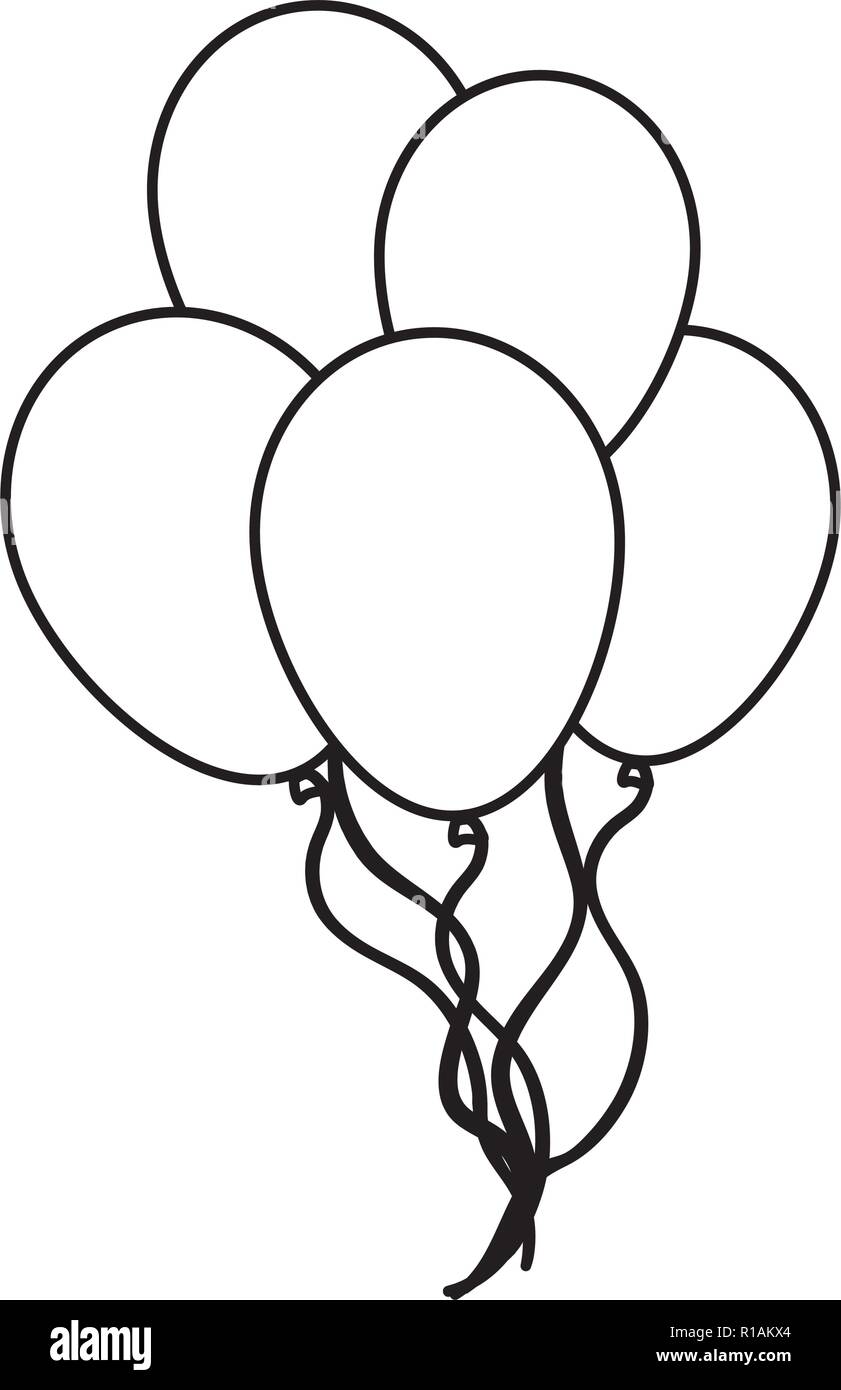 Balloons flying celebration isolated in black and white vector ...