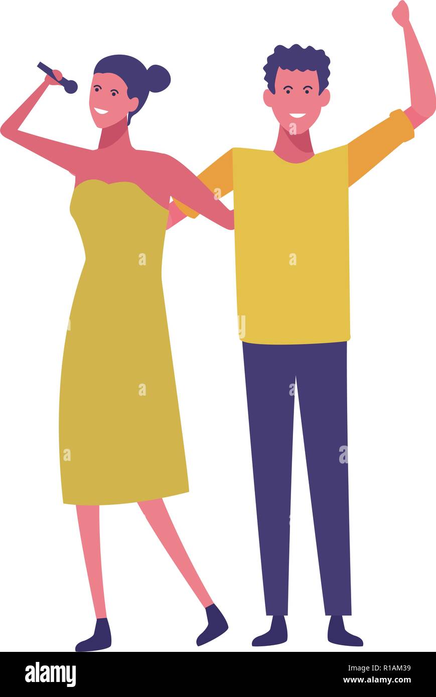 Couple singing and having fun cartoons vector illustration graphic ...