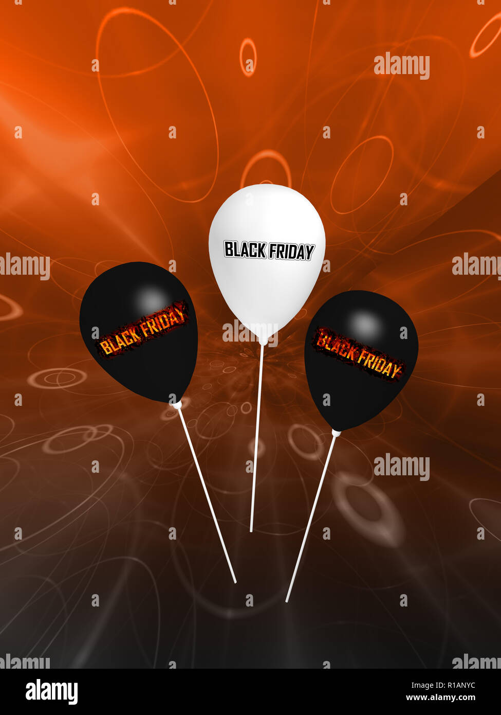 black and white balloons with the text "Black Friday". 3d rendering ...