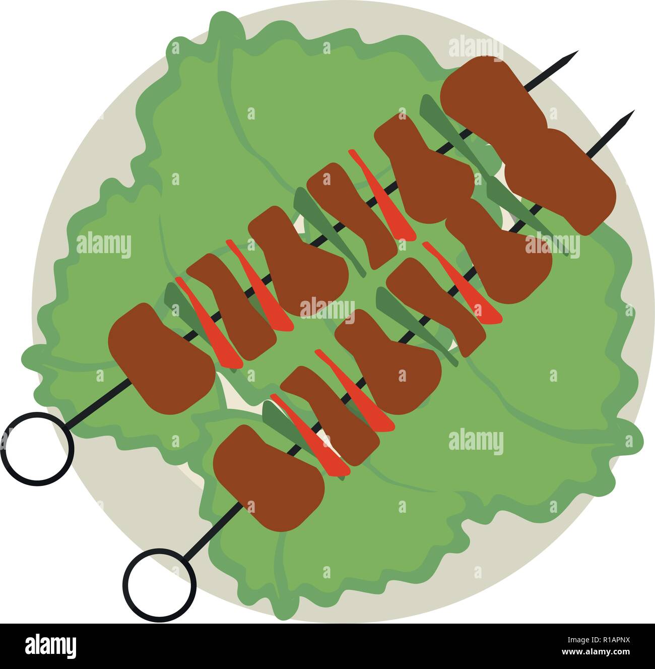Meat stick on dish with lettuce vector illustration graphic design ...