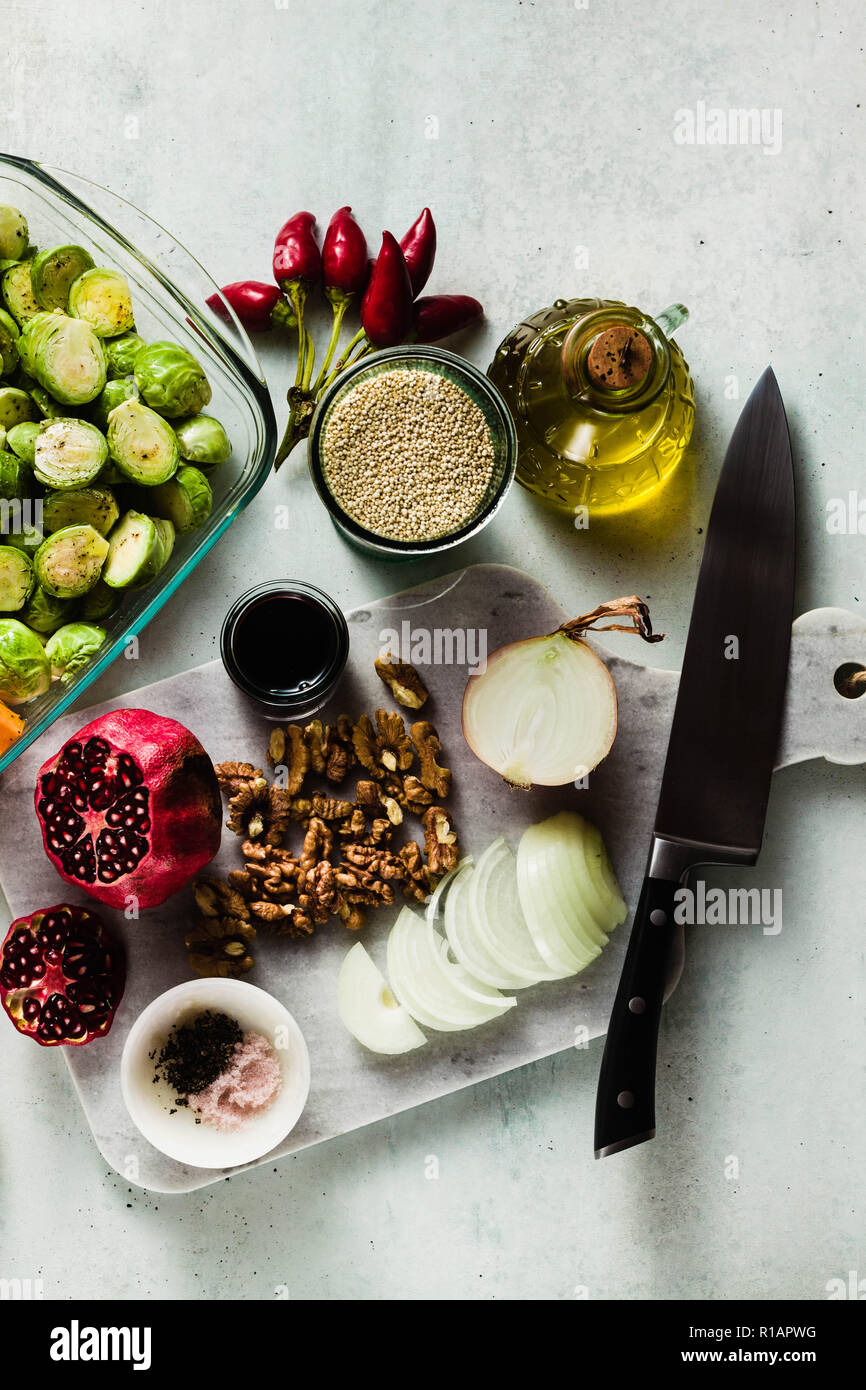autumn vitamin ingredients on the table. cooking salad, lunch or dinner ...