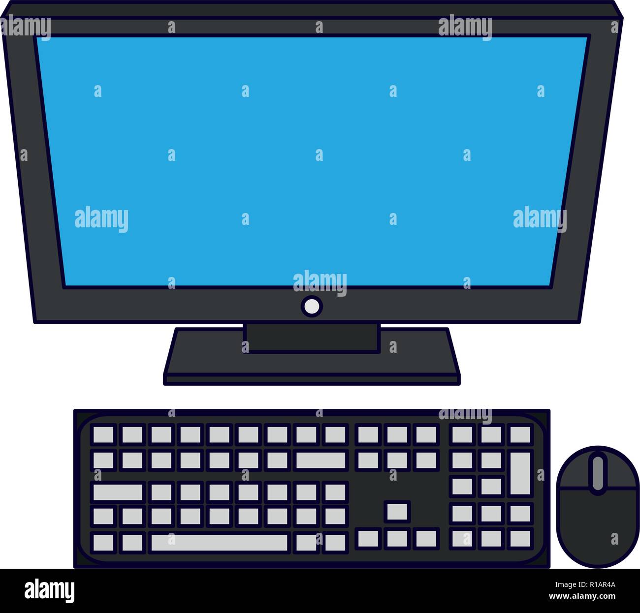Desk computer with screen mouse and keyboard vector illustration ...