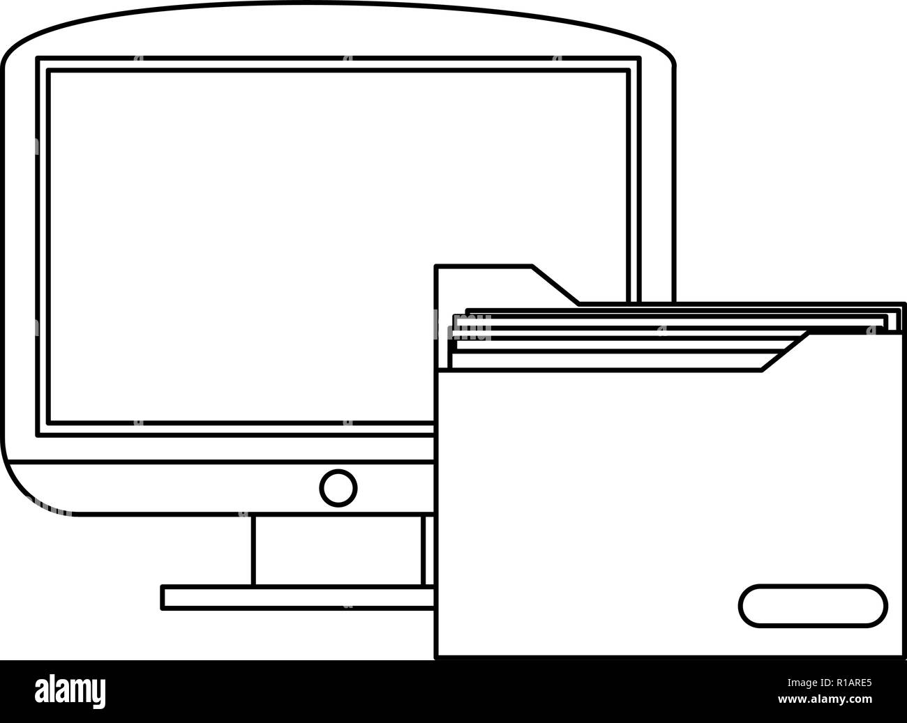 Computer with folder document vector illustration graphic design Stock ...