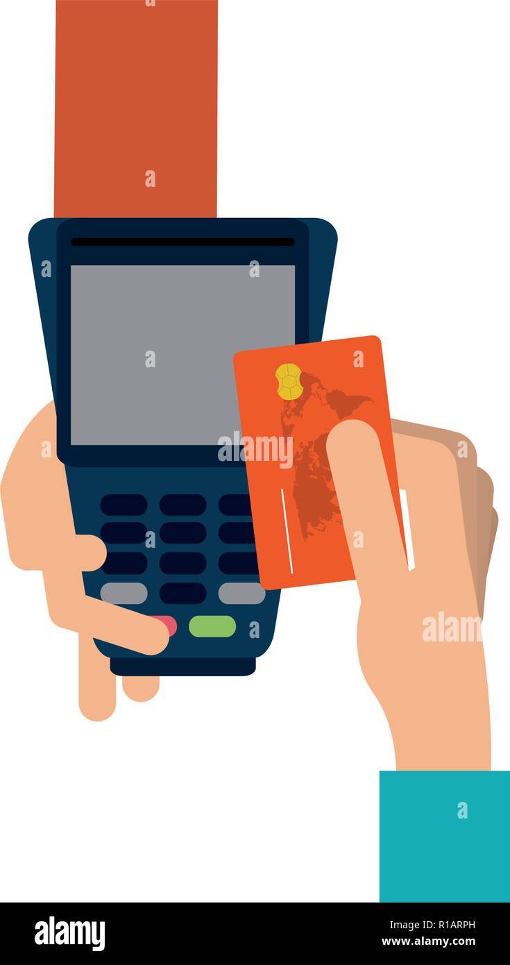Hand using credit card on card reader vector illustration graphic ...