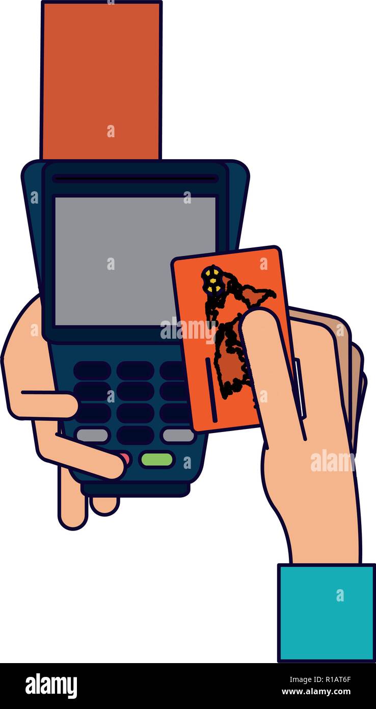 Hand using credit card on card reader vector illustration graphic ...