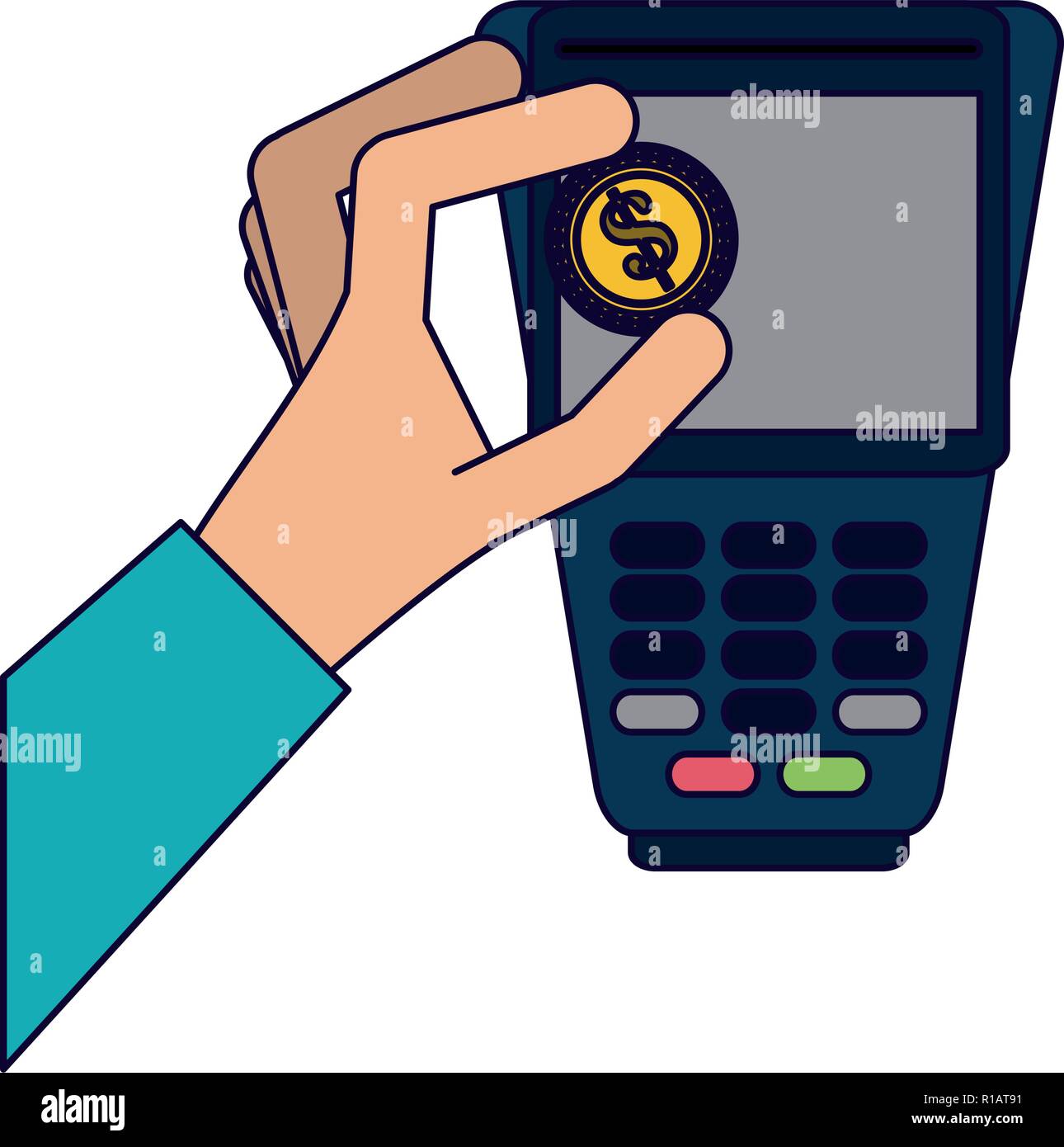 Hand with coin and card reader vector illustration graphic design Stock ...