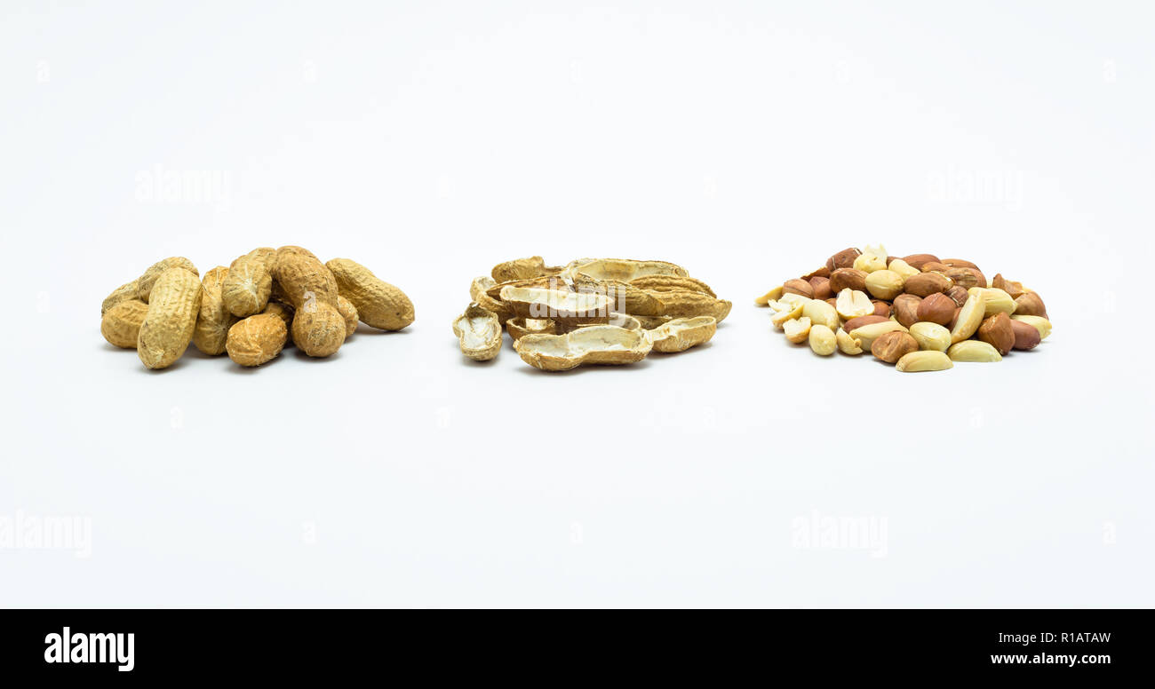 Peanuts in shell and without shells isolated on white background with ...