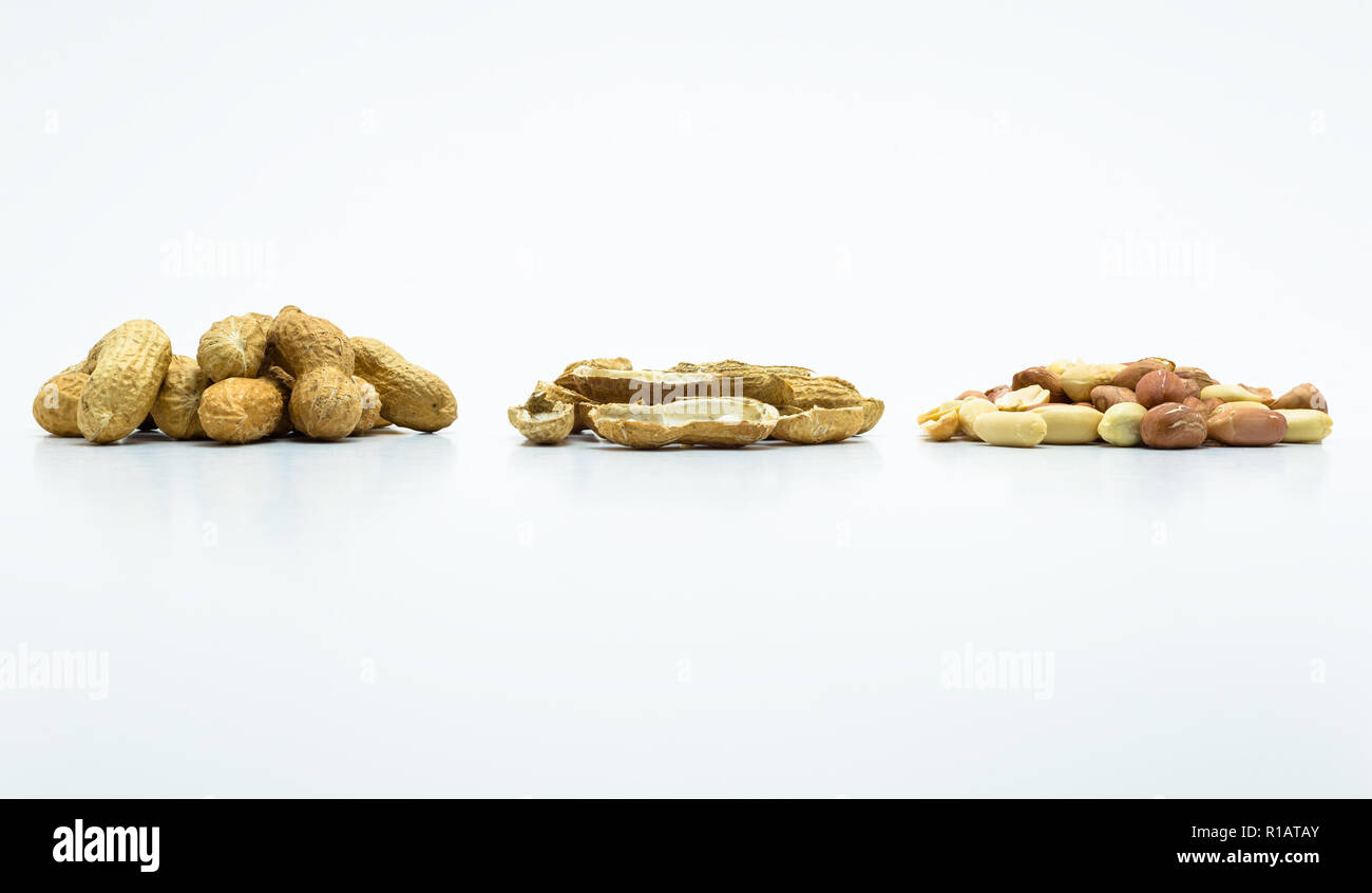Peanuts in shell and without shells isolated on white background with ...
