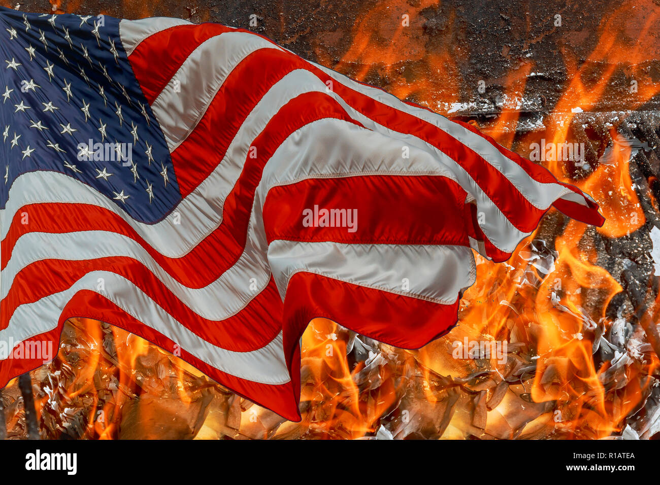 American flag flames fire hi-res stock photography and images - Alamy